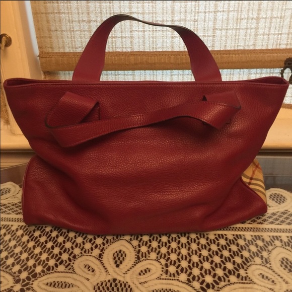Burberry | Bags | Burberry Red Leather Totes | Poshmark